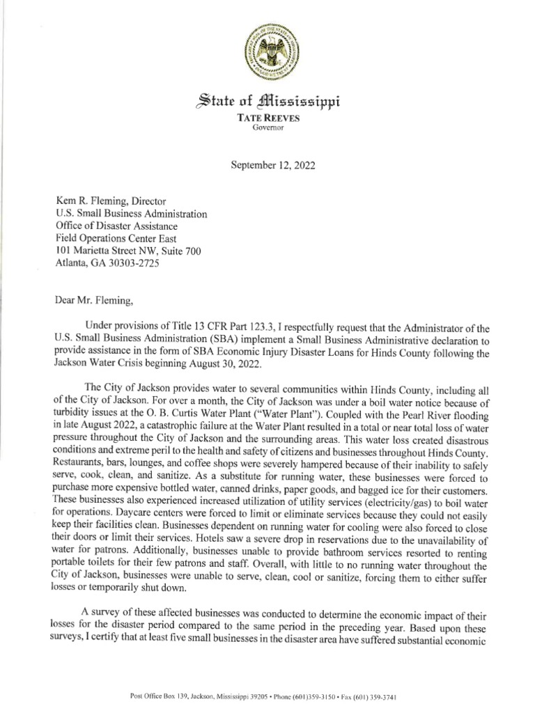 SBA Request Letter Flooding 9-12-22 | PDF