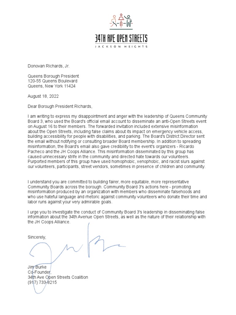 Jim Burke Letter To Queens Borough President Donovan Richards | PDF