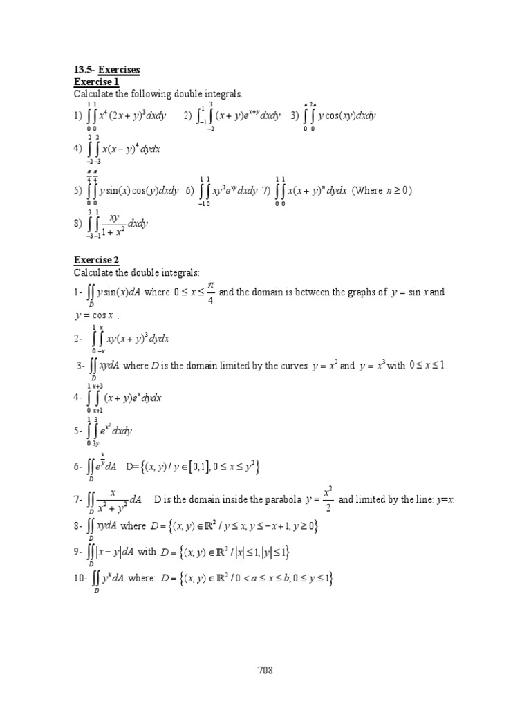 13-Multiple Integrals - Exercises | PDF | Rotation Around A Fixed Axis ...