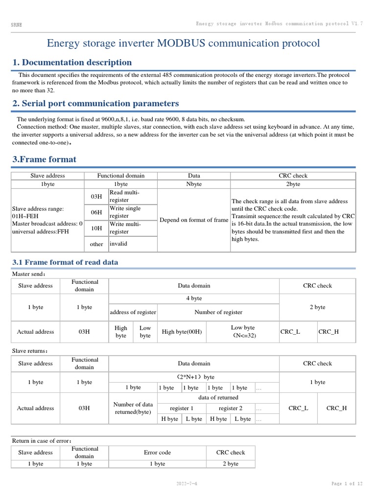 SRNE Hybrid Solar Inverter MODBUS Protocol V1 7 | PDF | Computer ...