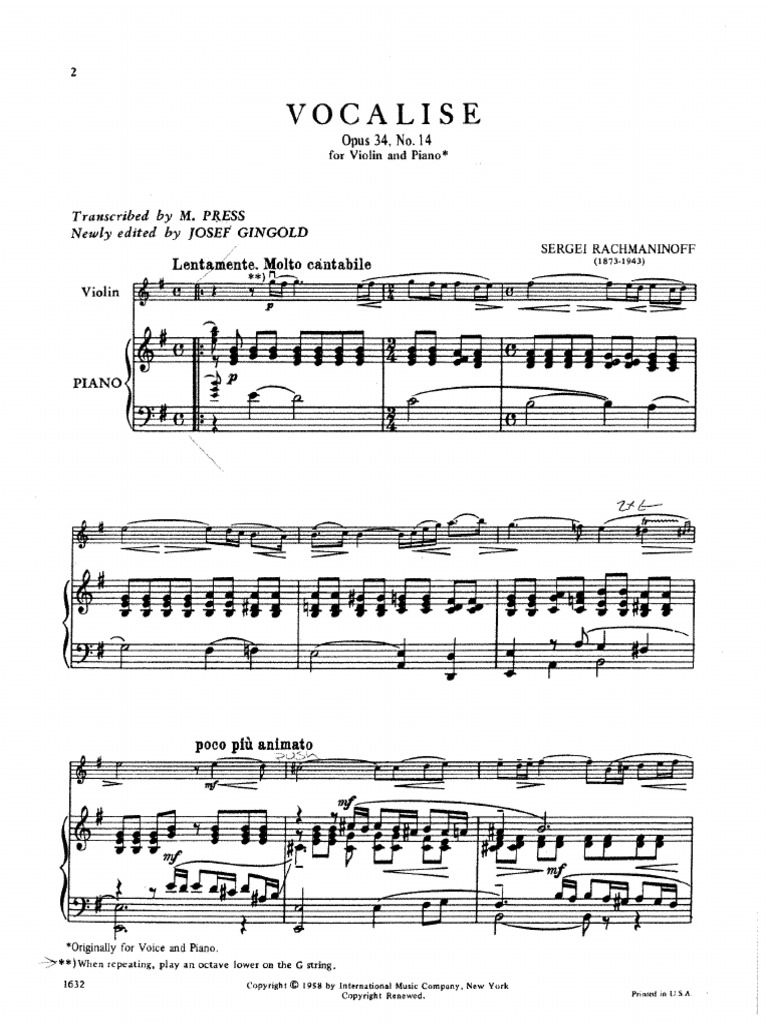 Rachmaninov Vocalise | PDF