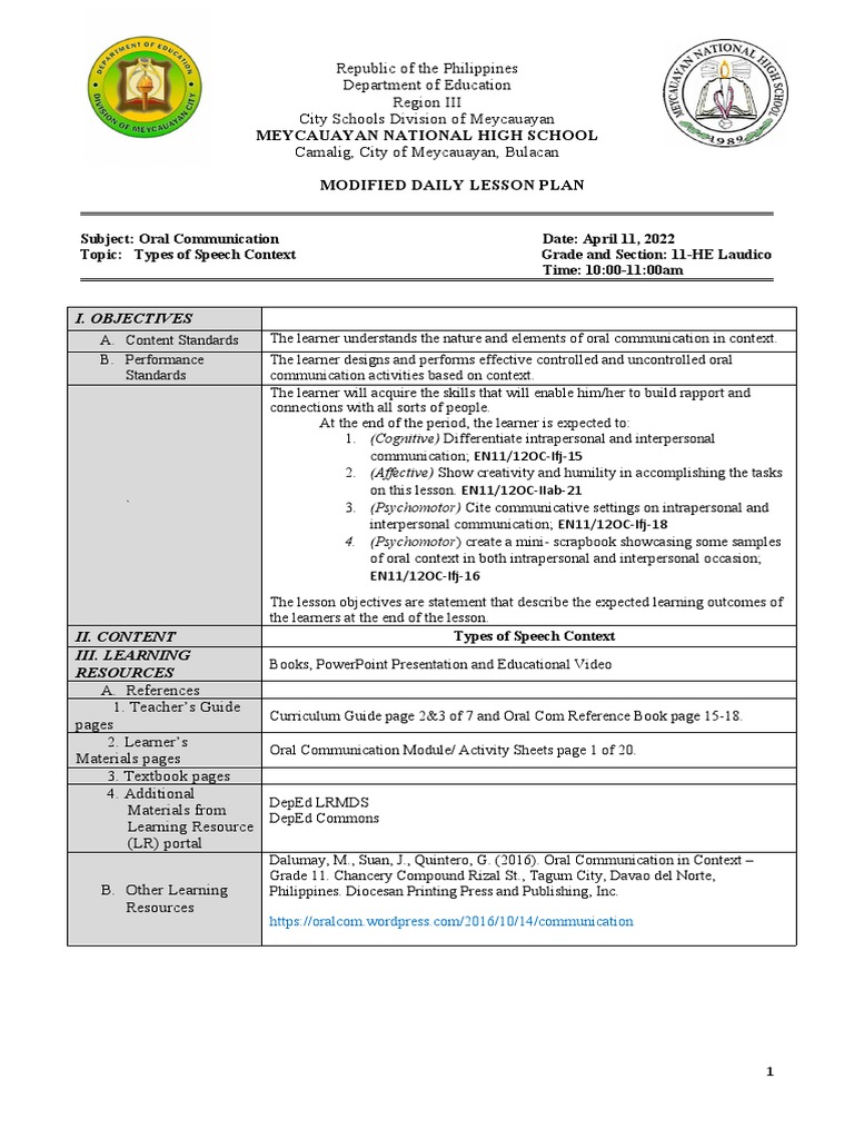 COT 2 Oral Com DLP | PDF | Learning | Teaching Method