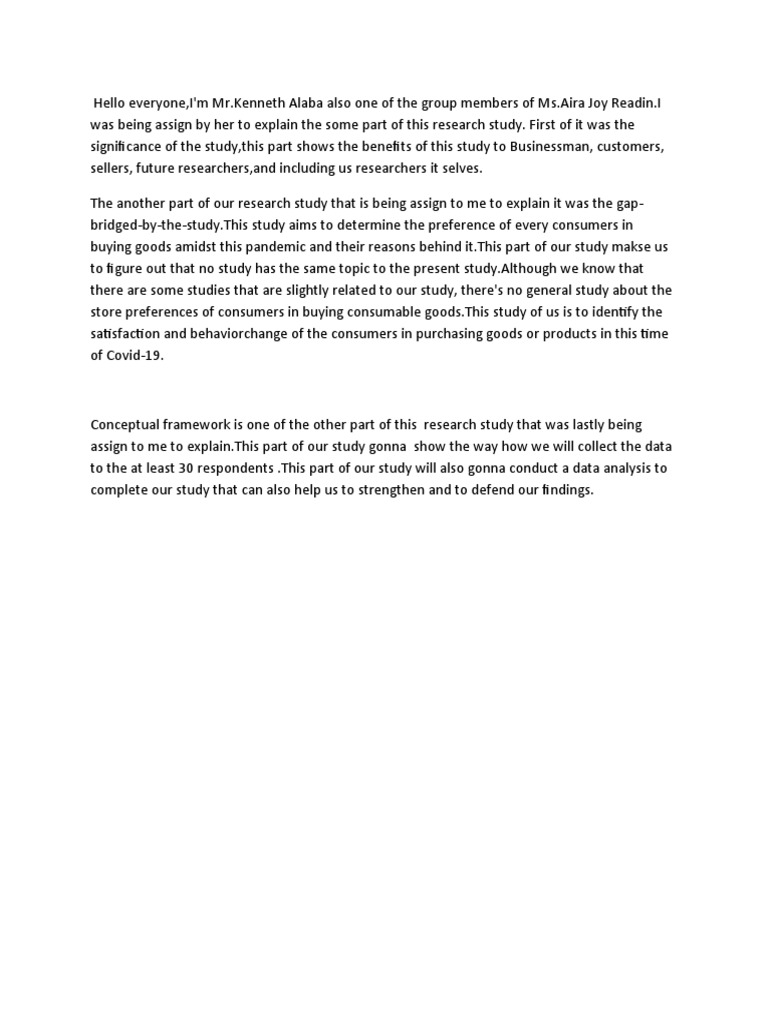 Significance of The Study, Gap Bridged by The Study, and Conceptual ...