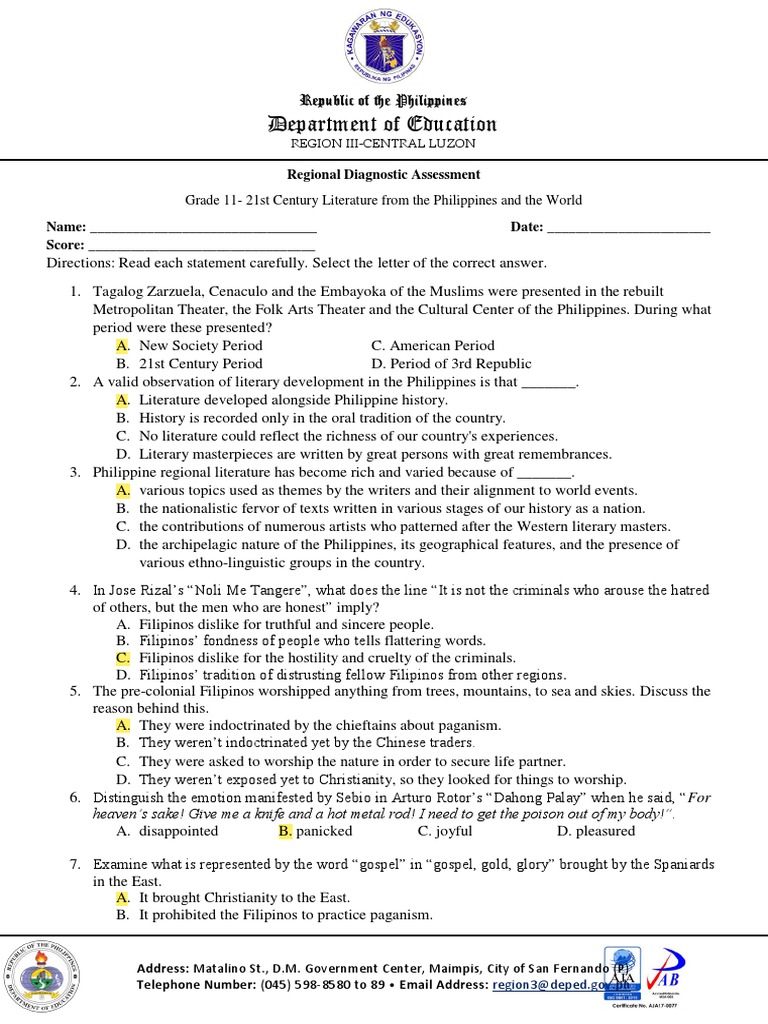 Grade 11 Literature Assessment | PDF | Poetry | Narrative