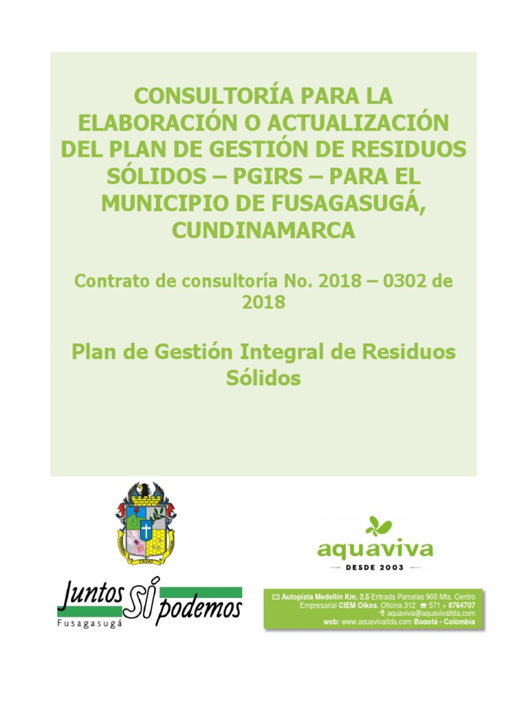 Consultoría para La Elaboración o Actualización Del Plan de Gestión Integral de Residuos Sólidos ...