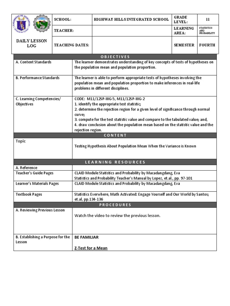 DLL Statistics Senior High Scool | PDF | P Value | Statistics