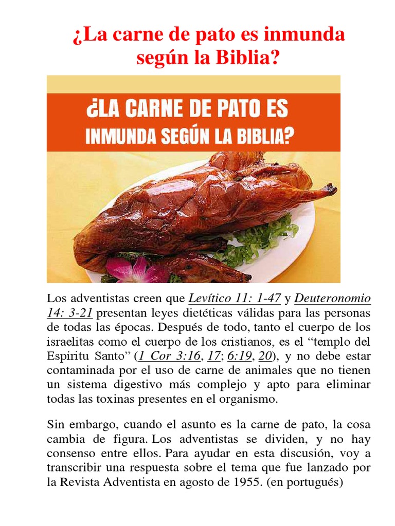 La Carne de Pato Es Inmunda Según La Biblia | PDF