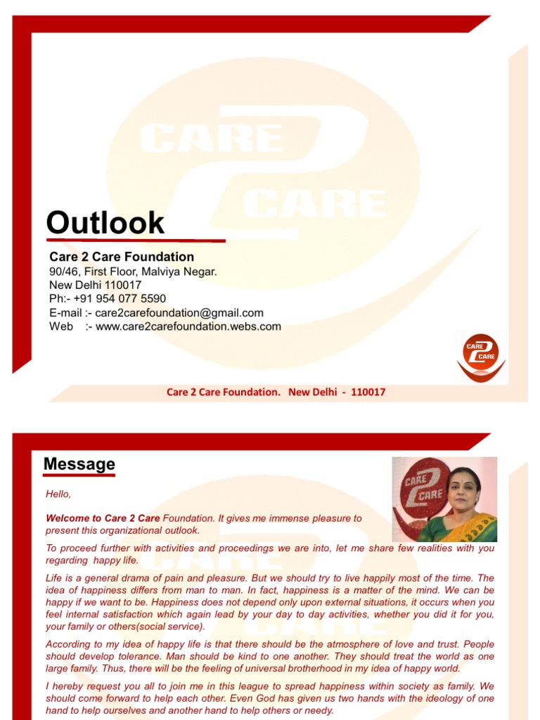 Outlook: Care 2 Care Foundation | PDF | Disability | Vedas
