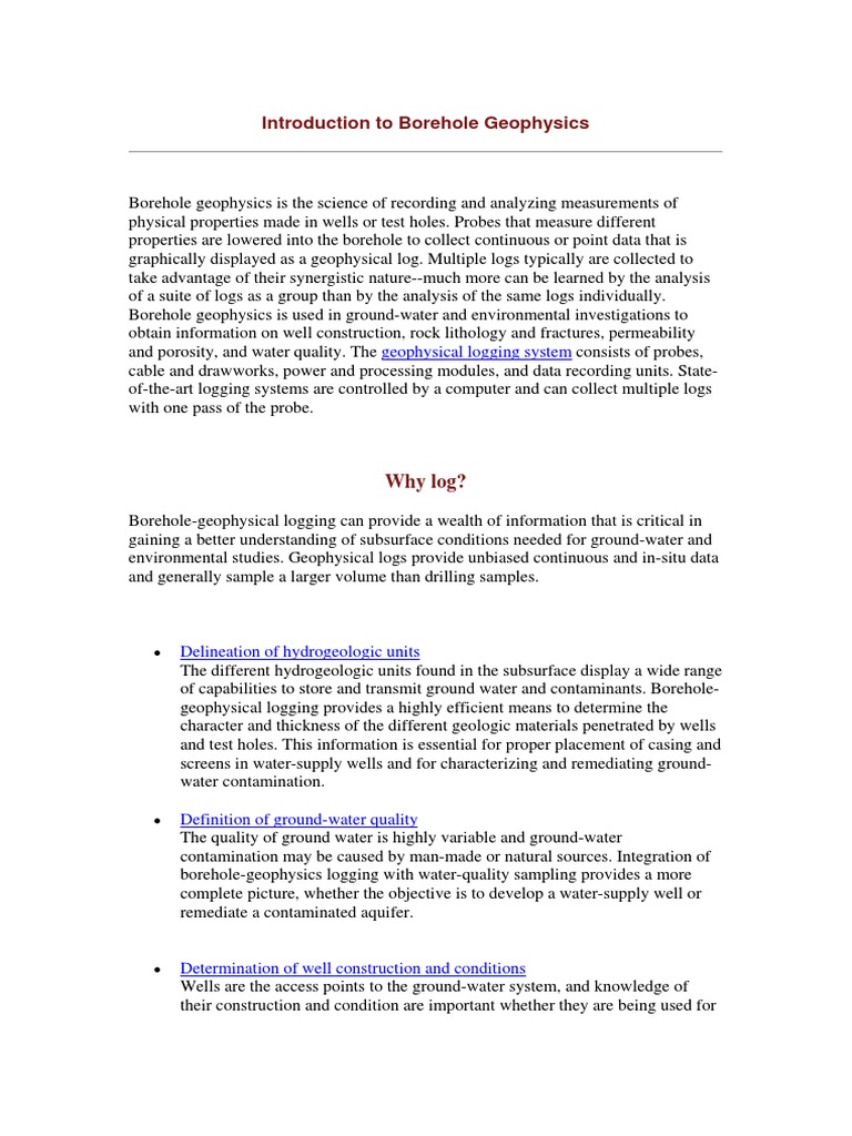 Introduction To Borehole Geophysics | PDF | Hydrogeology | Electrical ...