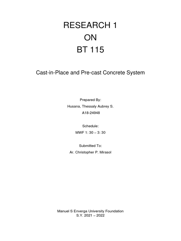 HUSANA, Thessaly Aubrey S. - BT115Research1 | PDF | Concrete | Building