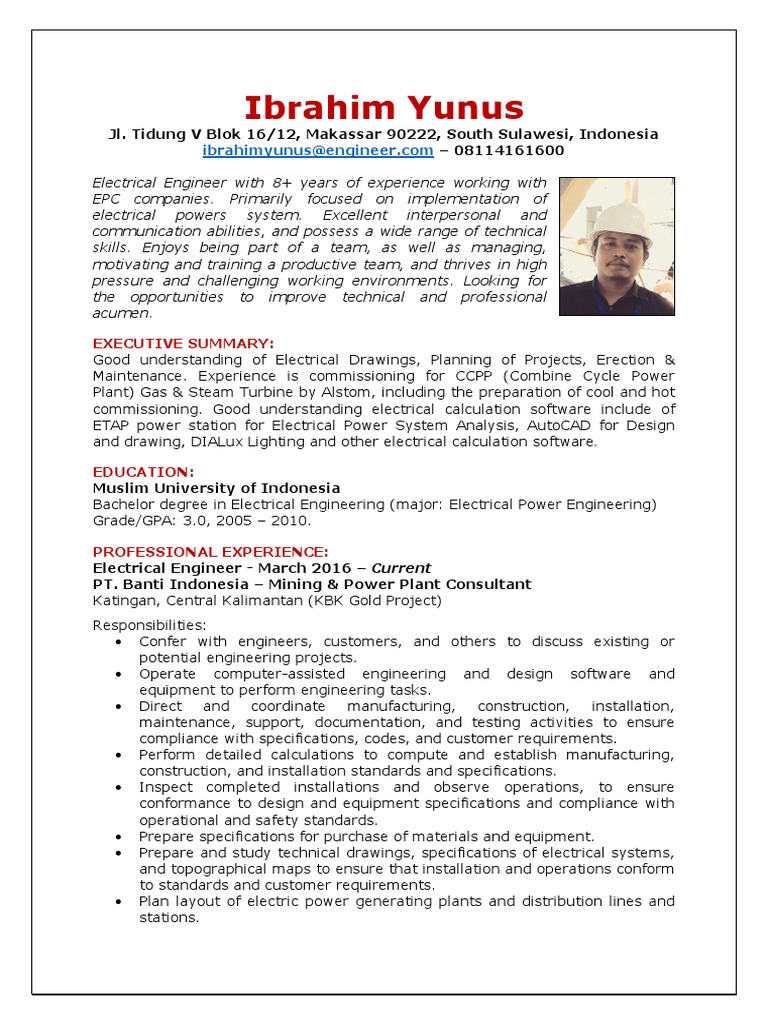 Electrical Engineer - Ibrahim Yunus PDF | PDF | Specification (Technical Standard) | Engineering