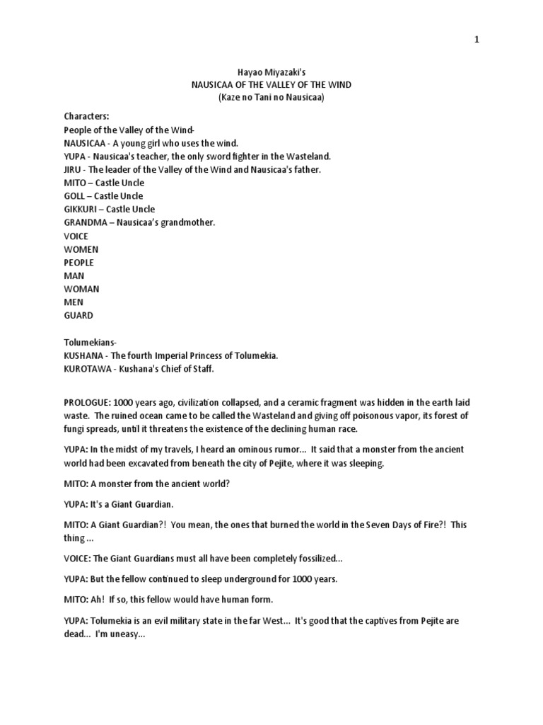 Nausicaä of The Valley of The Wind Script | PDF