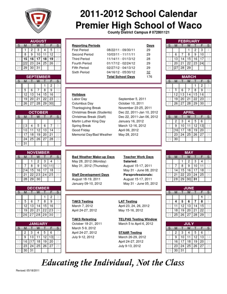 2011-2012 School Calendar Overview | PDF