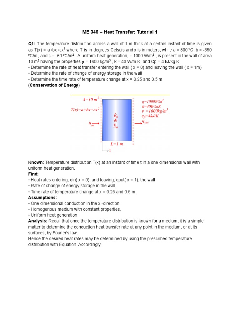 ME 346 (S3) Tutorial 1 - Solutions | PDF | Heat Transfer | Thermal Conduction