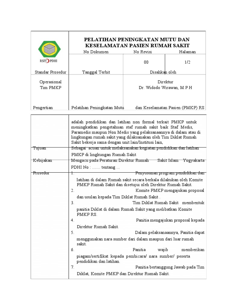Spo Pelatihan PMKP Rs | PDF