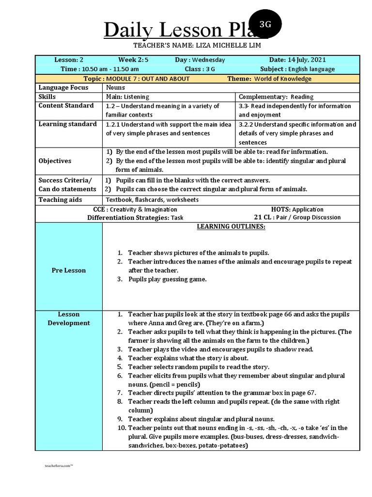 Observation Lesson Plan 3G | PDF | Lesson Plan | Teachers