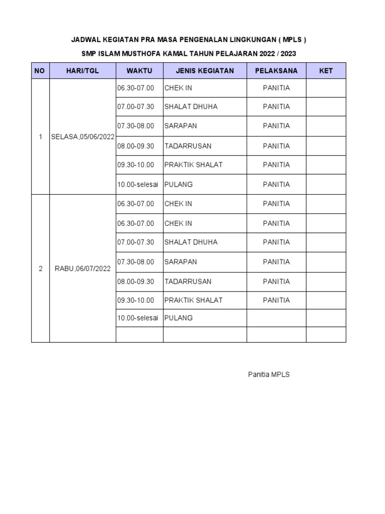 Jadwal MPLS SMP | PDF