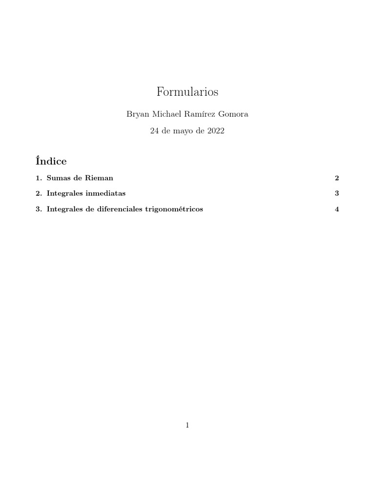 Formulario de Cálculo Integral Completo | PDF | Integral | Análisis ...
