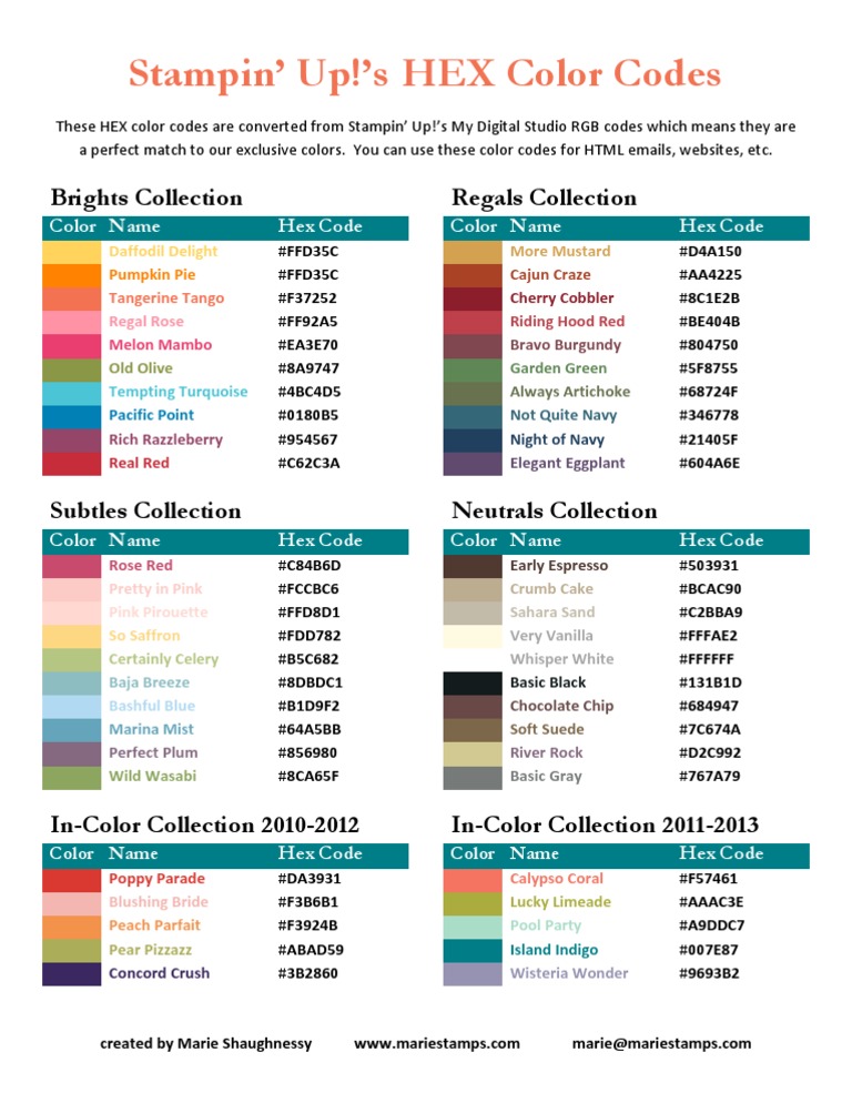 HEX Color Codes Stampin Up 2011-12 | PDF | Cooking, Food & Wine