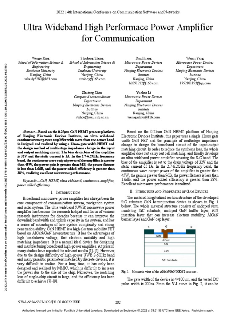 Ultra Wideband High Performace Power Amplifier For Communication | PDF | Amplifier | Field ...