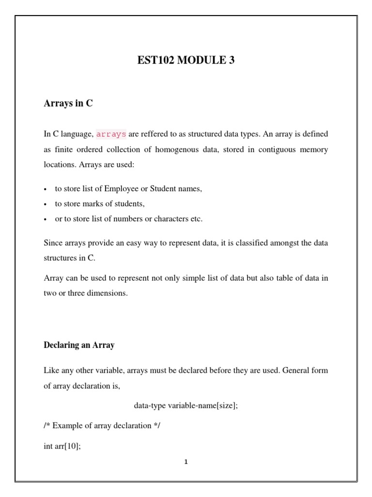 Est102 Module 3 | Descargar gratis PDF | Array Data Structure | Computer Data