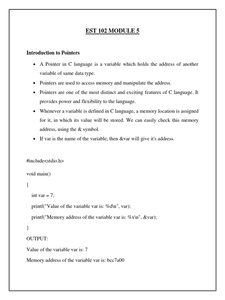 Est 102 Module 5 Pdf Pointer Computer Programming Array Data 7112