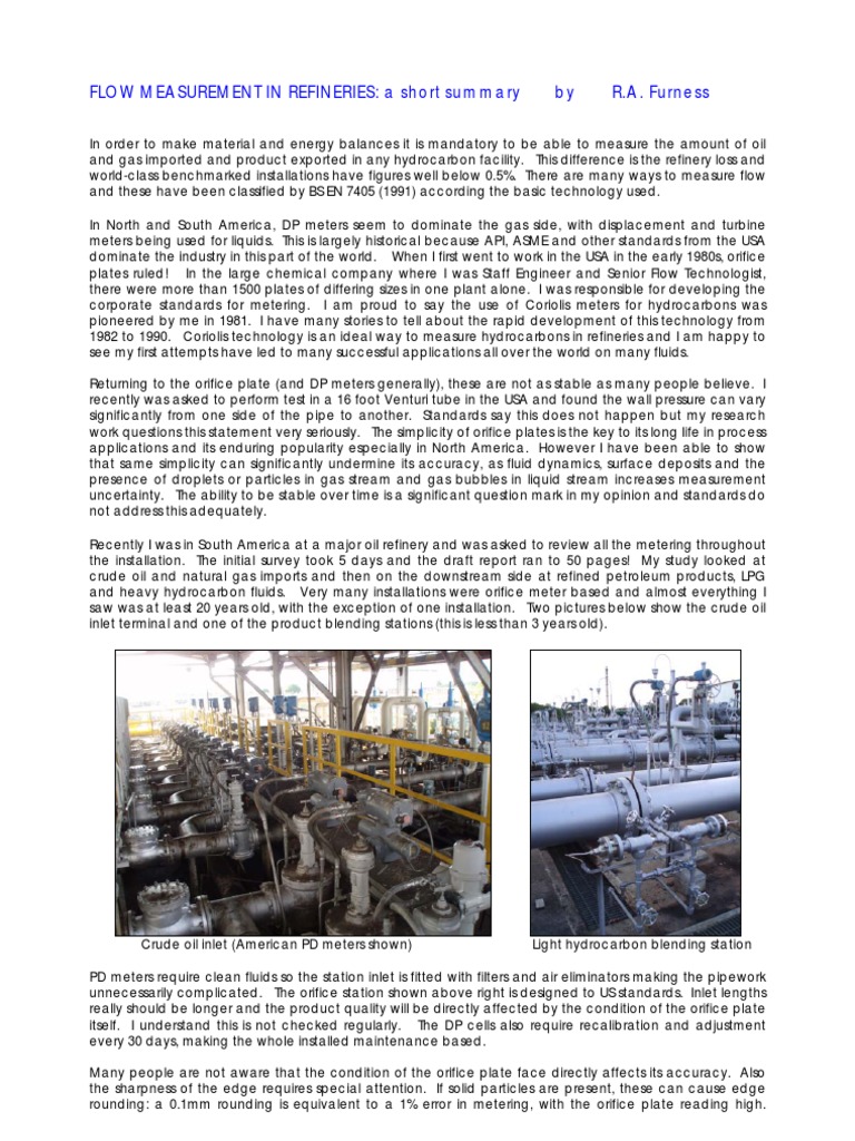 Flow Measurement in Refineries | PDF | Oil Refinery | Flow Measurement