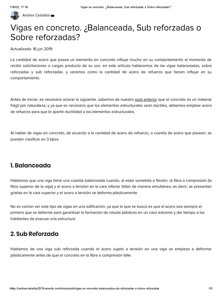 Vigas en Concreto. ¿Balanceada, Sub Reforzadas o Sobre Reforzadas | PDF | Viga (Estructura ...