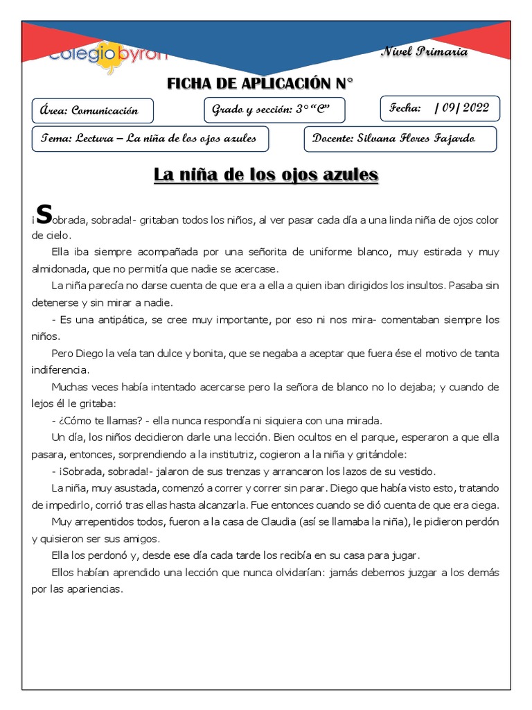 Ficha 08 Lectura - La Niña de Ojos Azules | PDF