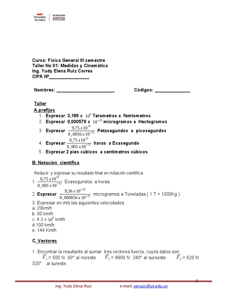 Taller Tutoria 1 Fisica General | PDF | Física