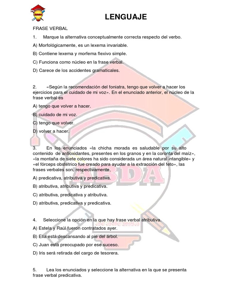 Academia Abda - Lenguaje - Semana 4 - Repaso | PDF | Verbo | Tipología ...