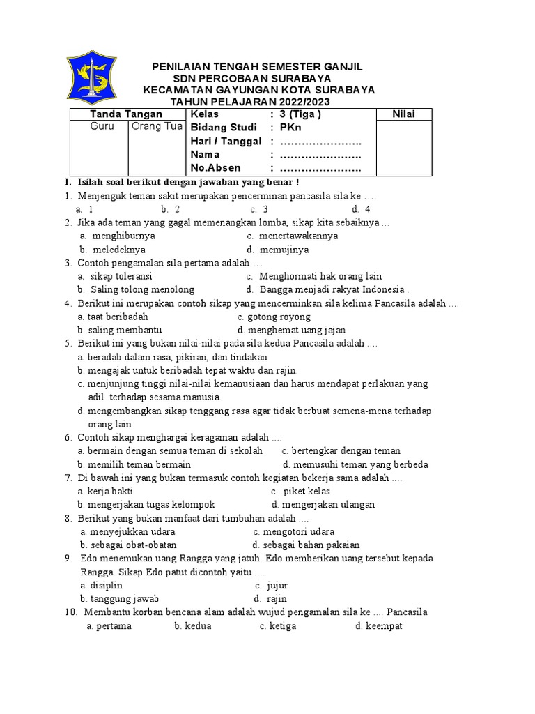 Pts PKN Kelas 3 Semester 1 | PDF