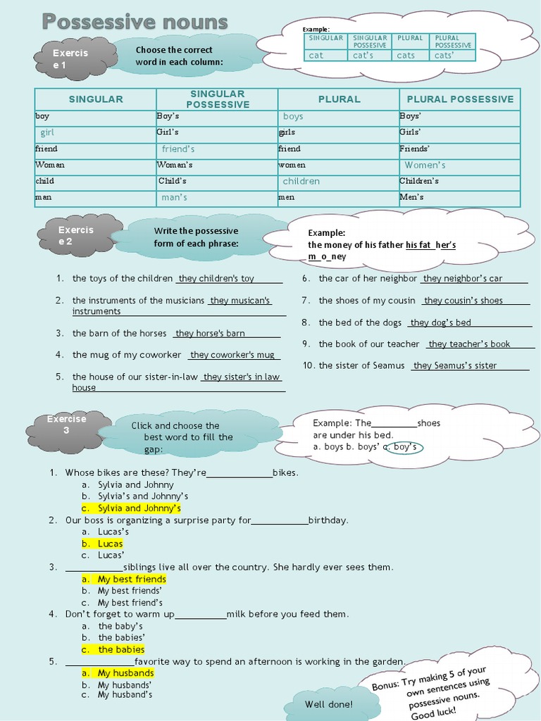 POSSESSIVES NOUNS-convertido Trabajo Terminado | PDF | Linguistic ...