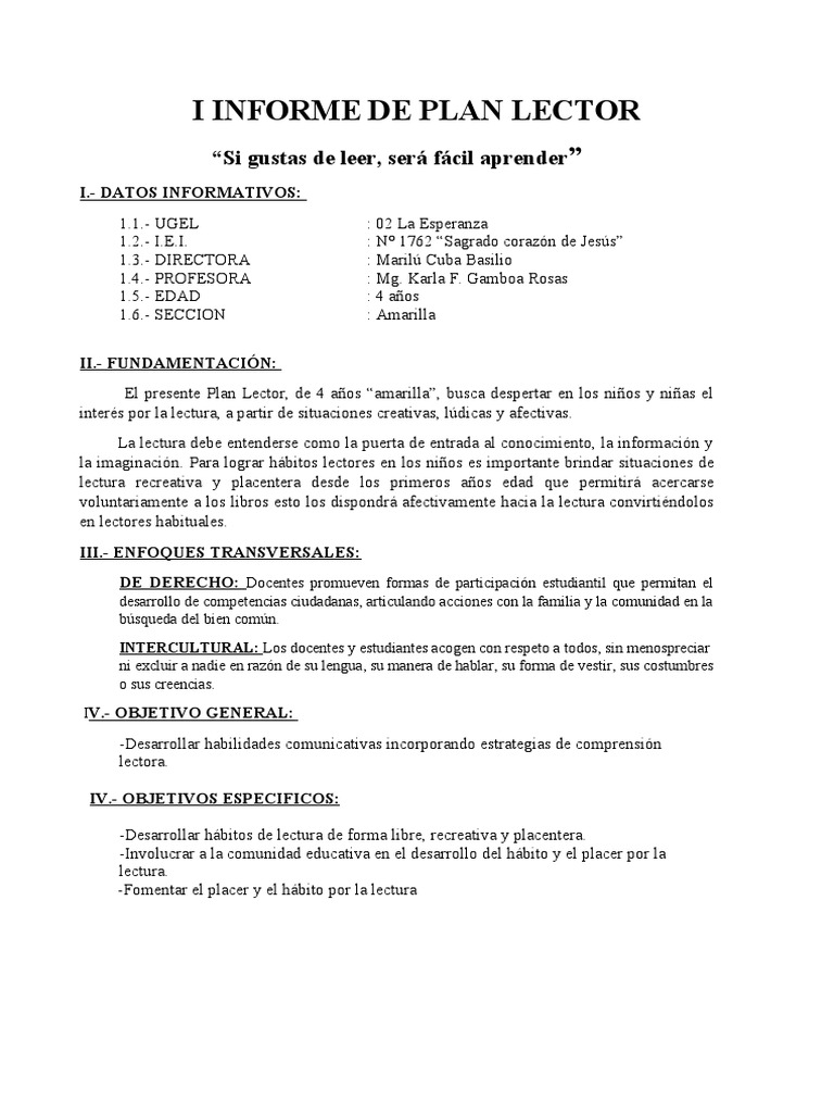 Informe de Plan Lector | PDF