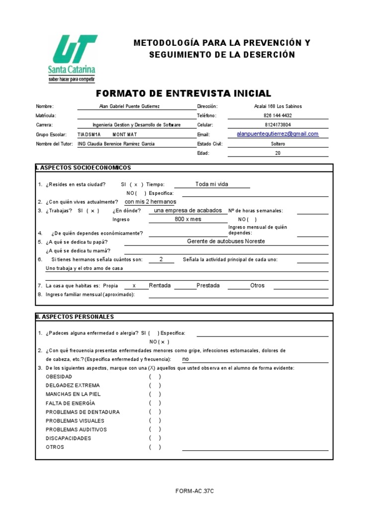 FORM-AC.37C Formato de Entrevista Inicial | PDF | Ciencias de la Salud