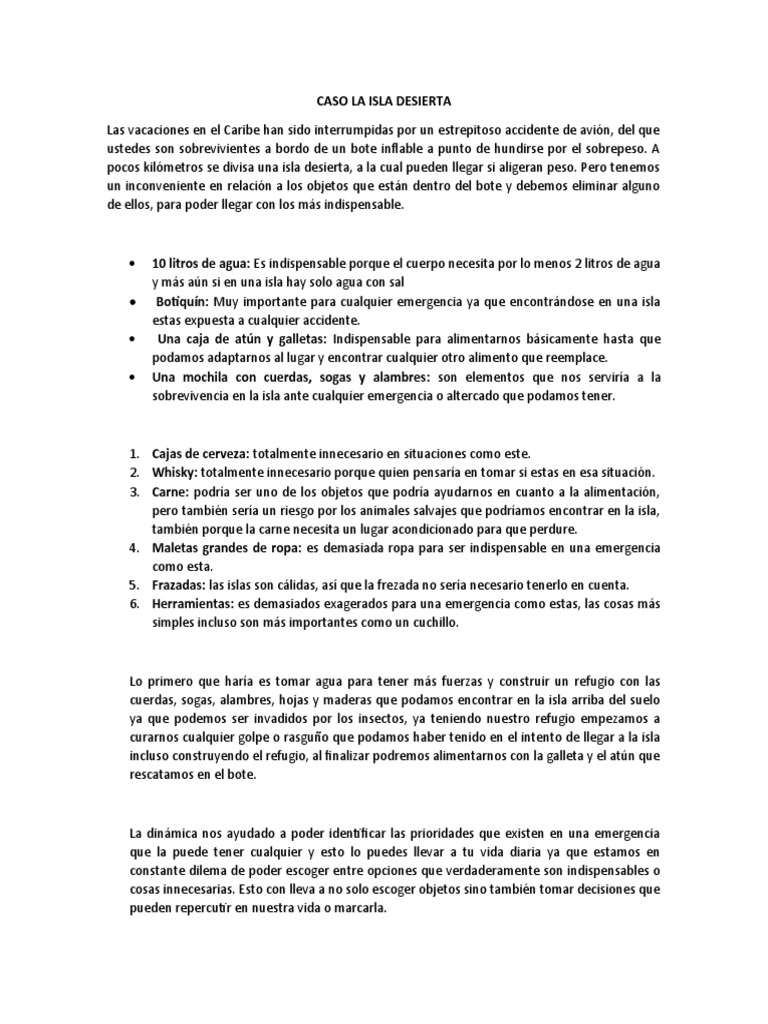 Esenciales para sobrevivir en una isla desierta | PDF