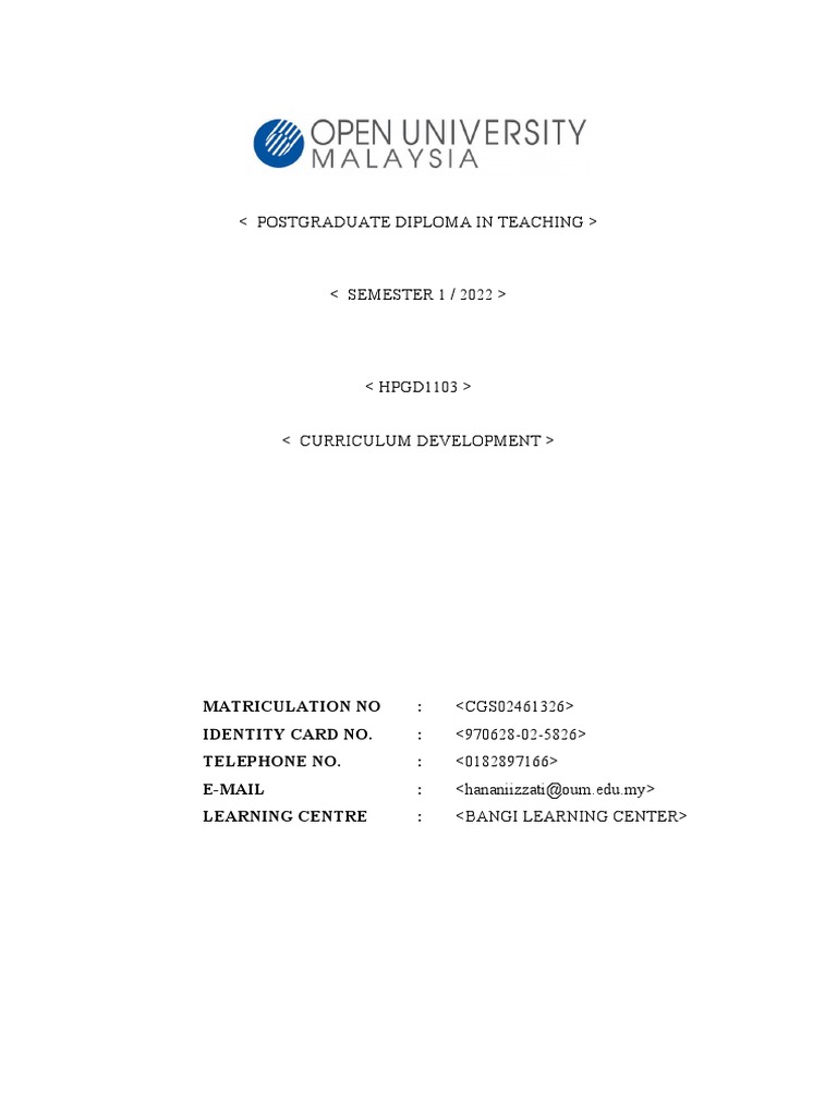 Assignment Hpgd1103 Curriculum Development Pdf Curriculum