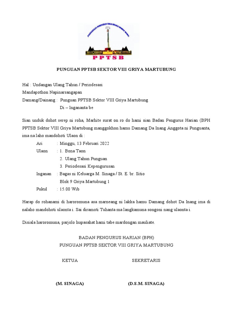 Punguan PPTSB Sektor Viii Griya Martubung | PDF