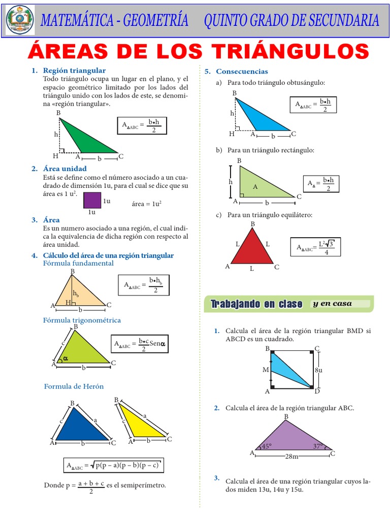Áreas Triángulos 5to | Descargar gratis PDF | Triángulo | Matemática Elemental