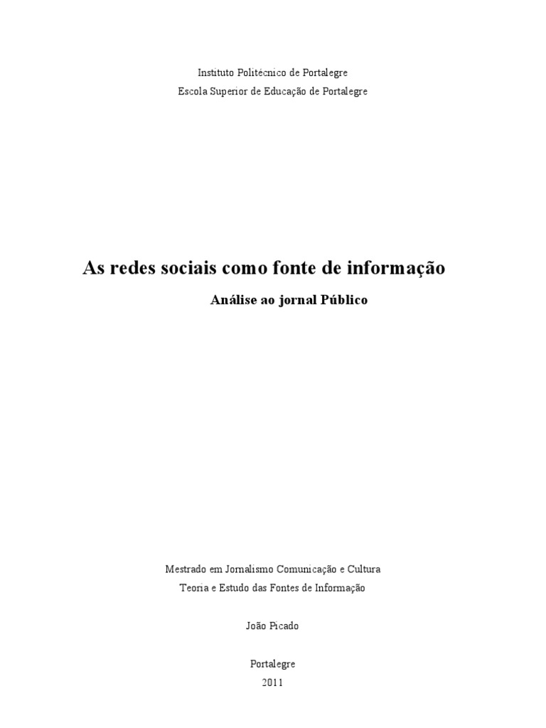As Redes Sociais Como Fonte de Informação - Análise Ao Jornal Público ...