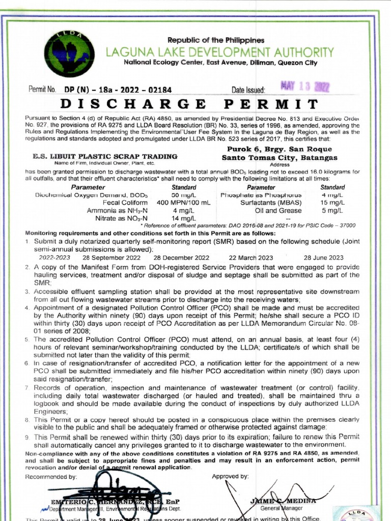 Llda Discharge Permit | PDF