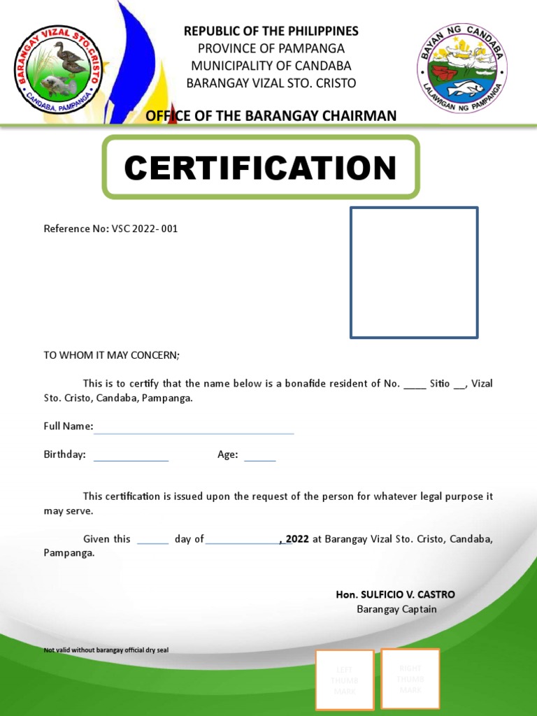 Certificate For National Id | PDF