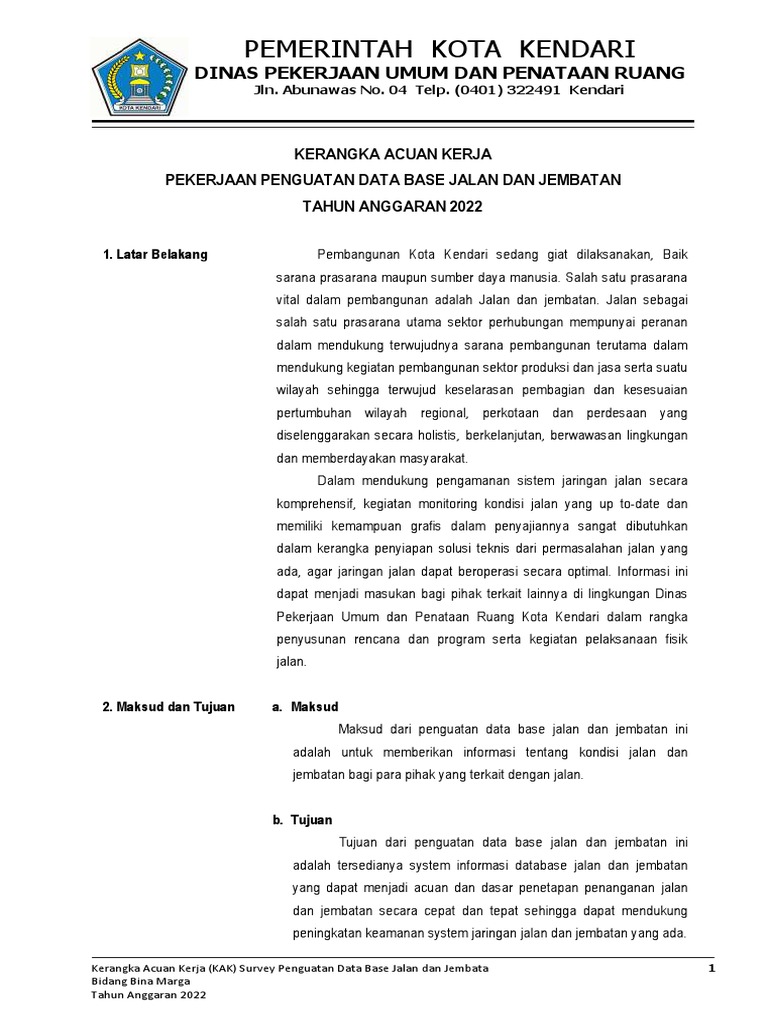 Penguatan Database Jalan Kendari 2022 | PDF