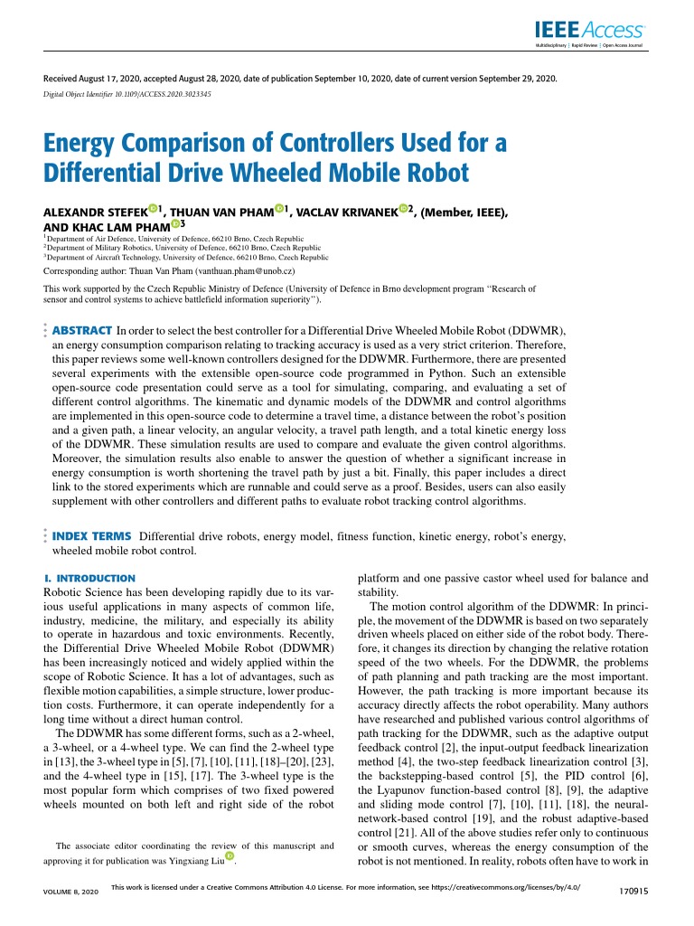 Energy Comparison of Controllers Used For A Differential Drive Wheeled ...