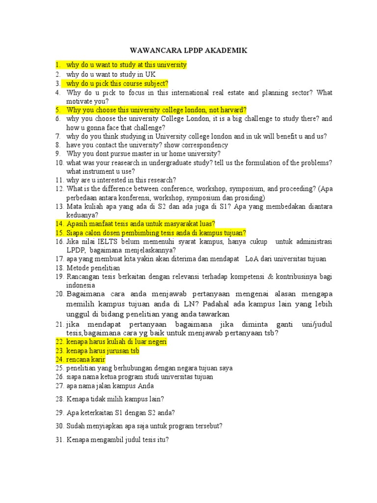 Wawancara LPDP Akademik | PDF | Karier & Perkembangan | Ilmu Sosial