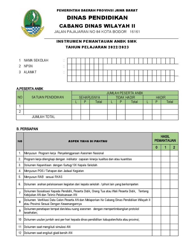 Instrumen Pemantauan Anbk SMK 2022 | PDF