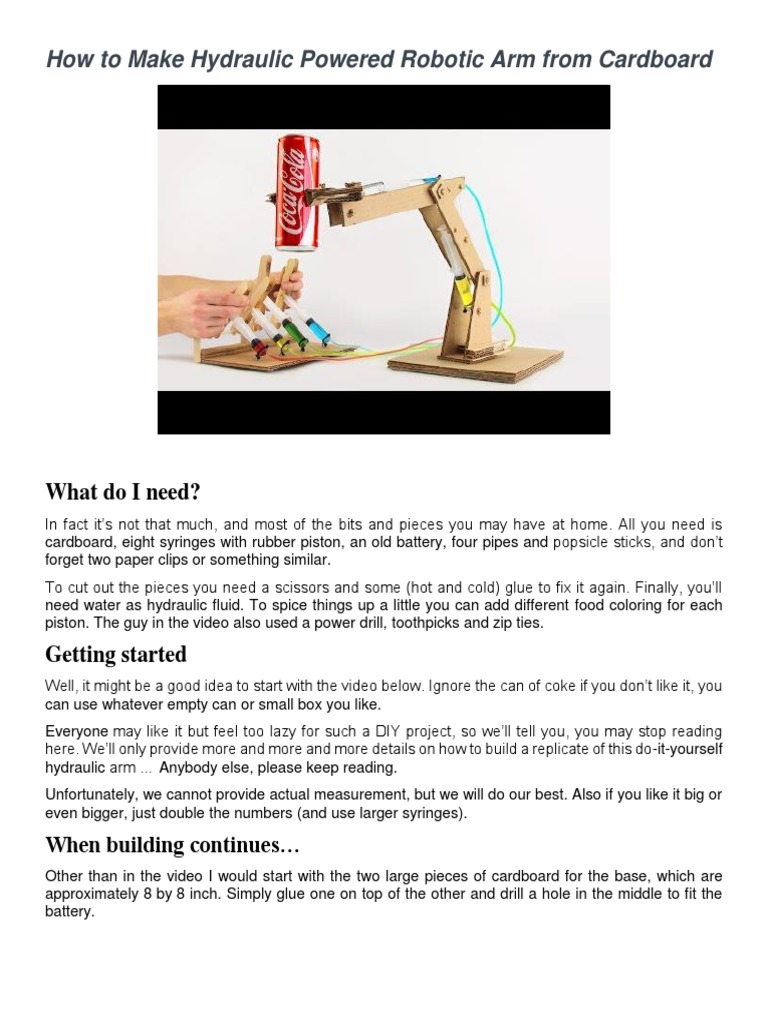 How To Make Hydraulic Powered Robotic Arm From Cardboard | PDF