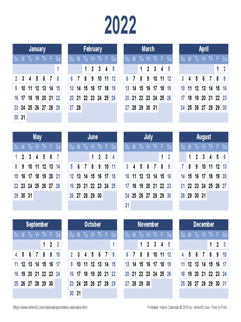 2022 Yearly Calendar Landscape | PDF