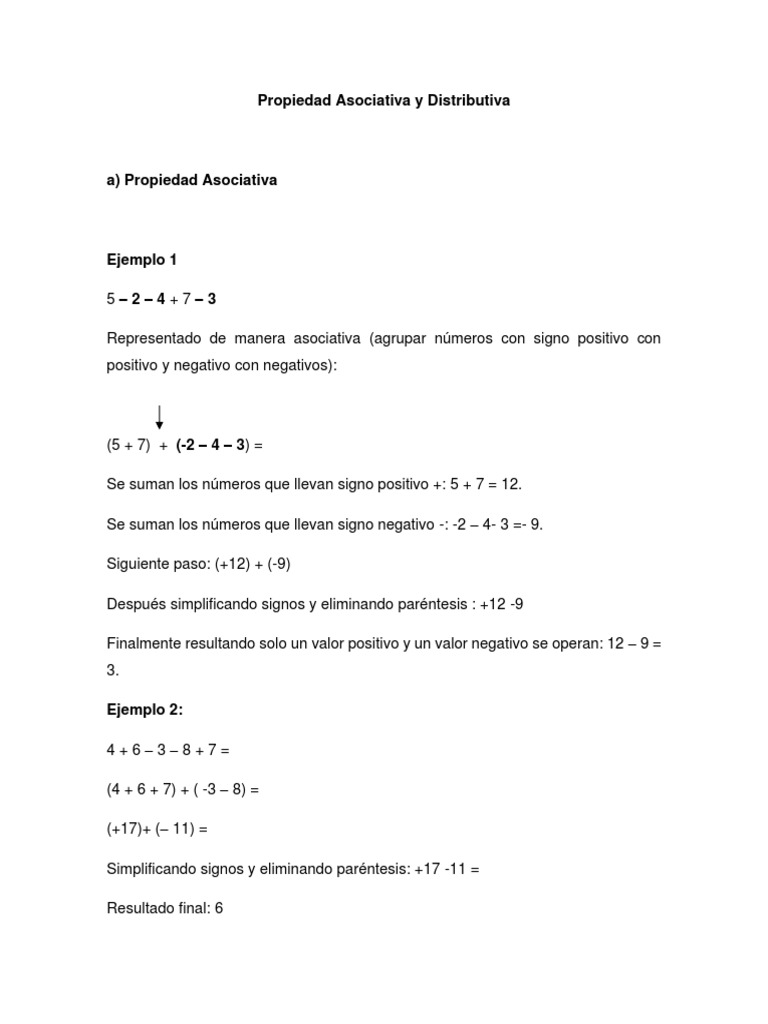 Propiedad Asociativa y Distributiva Corregida | PDF | Matemáticas