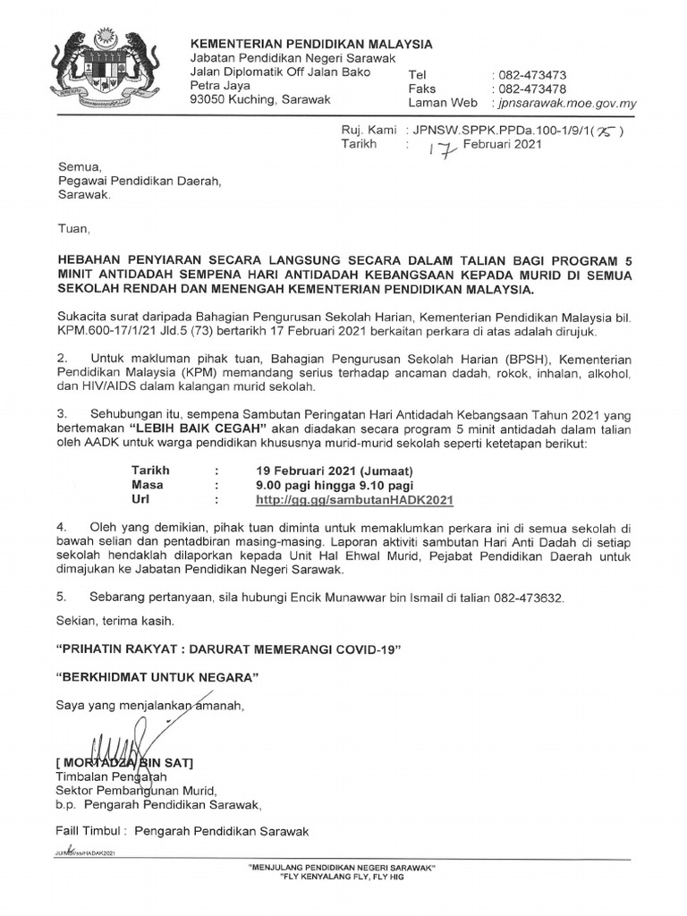 Surat Hebahan Program 5 Minit Aadk | PDF